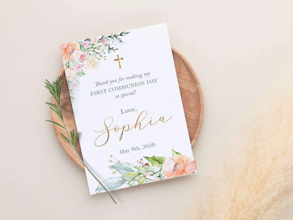 First Communion Thank You Card for Girl Editable Thank You - Etsy
