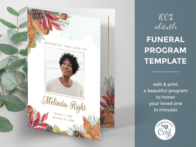 Fall Funeral Program Template Celebration of Life Floral - Etsy