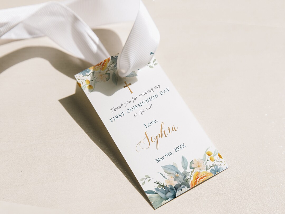 French Blue First Communion Tag Template, Favor Tag for First Holy ...