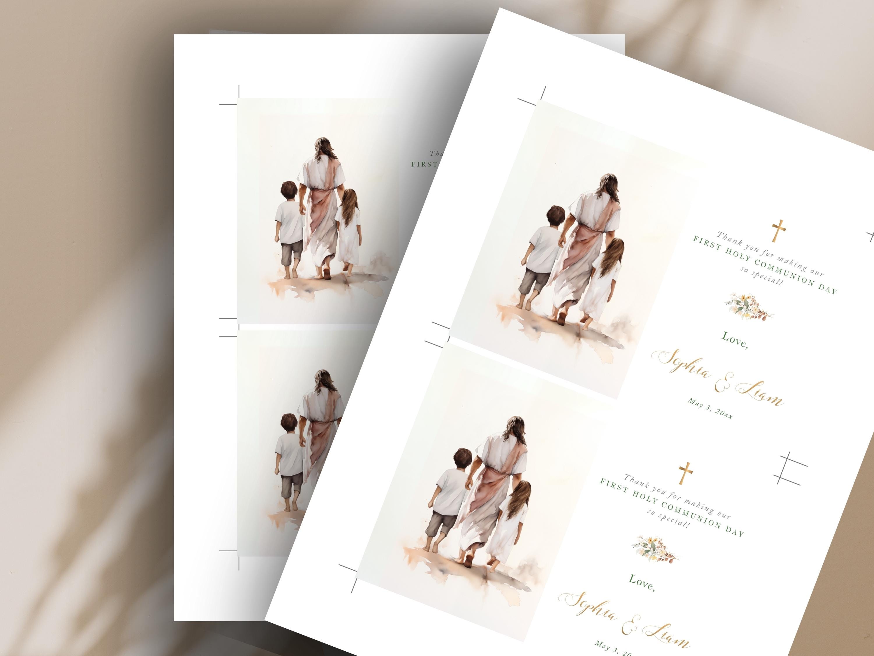 First Holy Communion Thank You Card With Twin Girls With Jesus ...