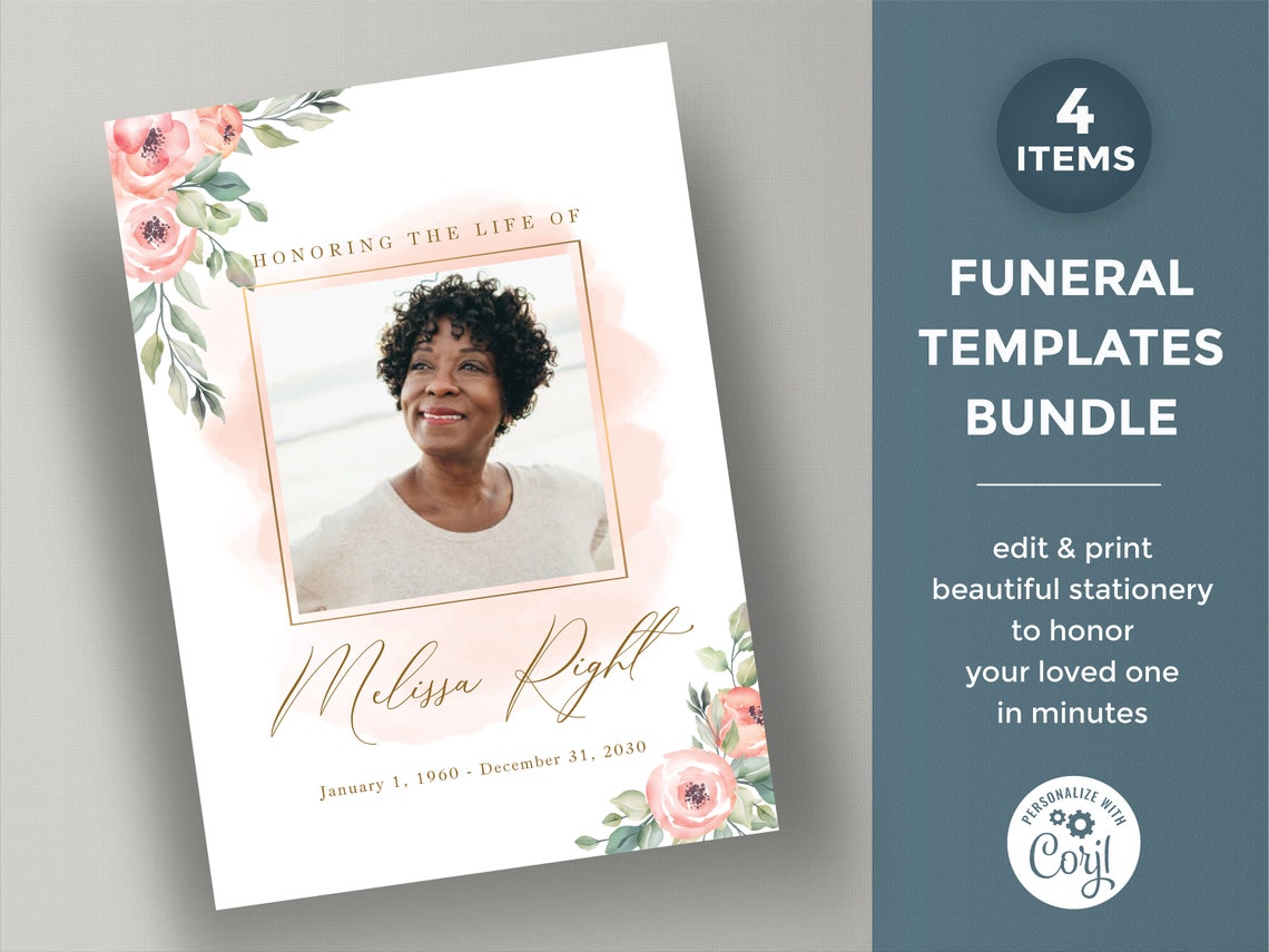 Pink Roses Funeral Template Bundle for Woman Memorial | Etsy