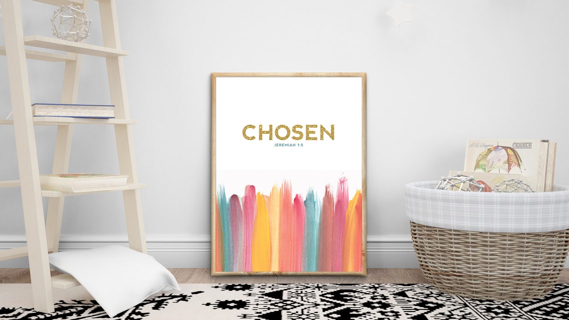 Chosen colorful bible verse wall art uplifing scripture art | Etsy