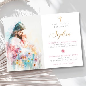 Jesus With Newborn Baptism Invitation Template for Girl or Boy ...