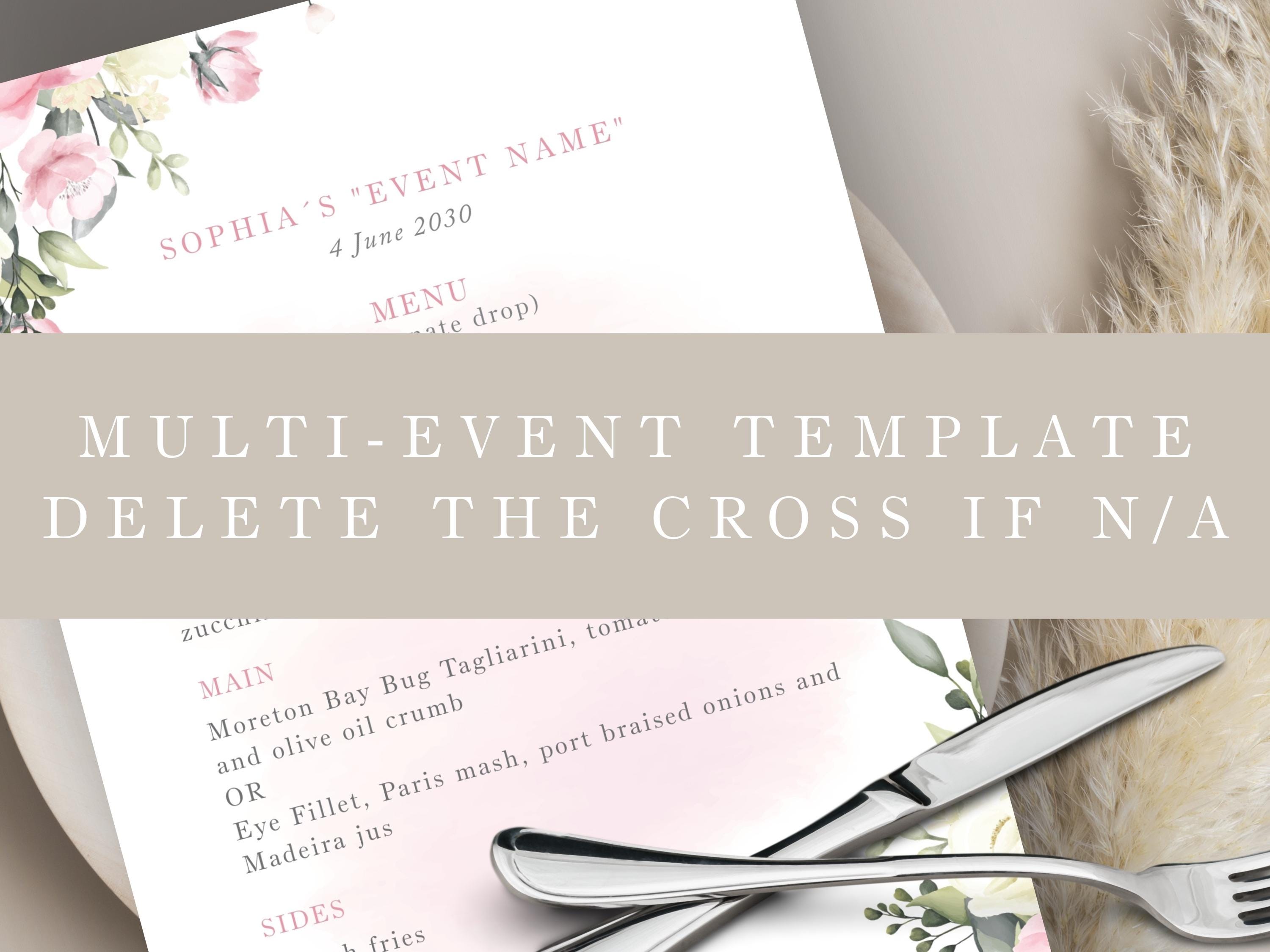 Editable Menu for Girl With Prink Flowers, Multi-event, First Communion ...