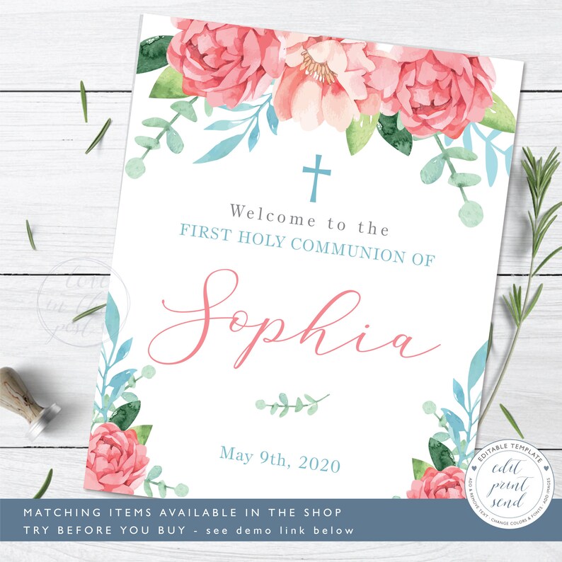 First Communion Welcome Sign Template Welcome Poster Pastel | Etsy