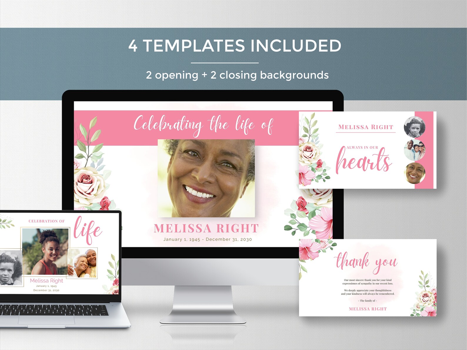 Pink Roses ZOOM Funeral Background Templates Digital Template - Etsy