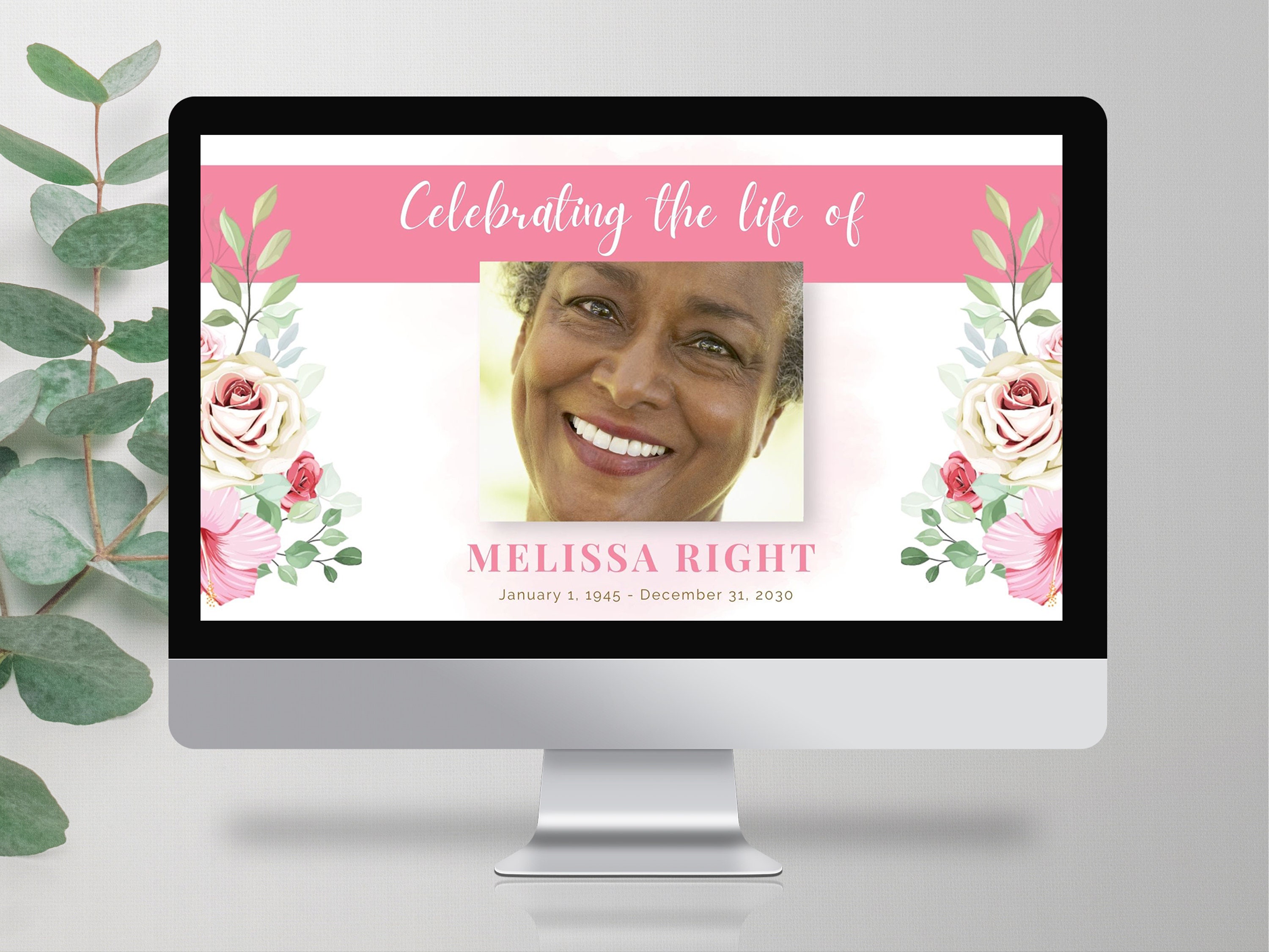 Pink roses ZOOM funeral background templates digital template | Etsy