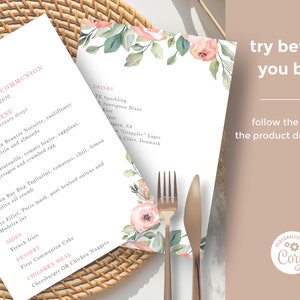 Menu Card Template for First Communion With Pink Flowers, Editable ...