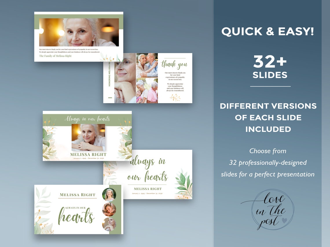 Editable Greenery Gold Celebration of Life Slideshow for - Etsy