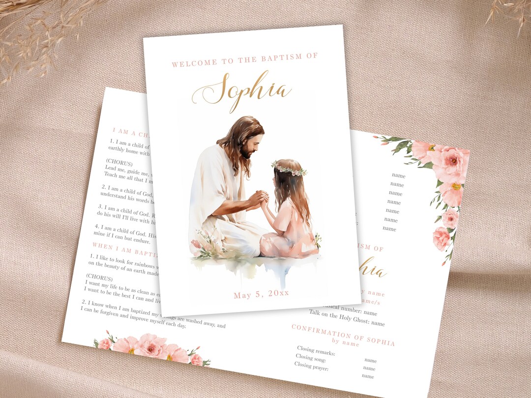 Editable LDS Baptism Program Template for Girl, Jesus & Girl, LDS ...