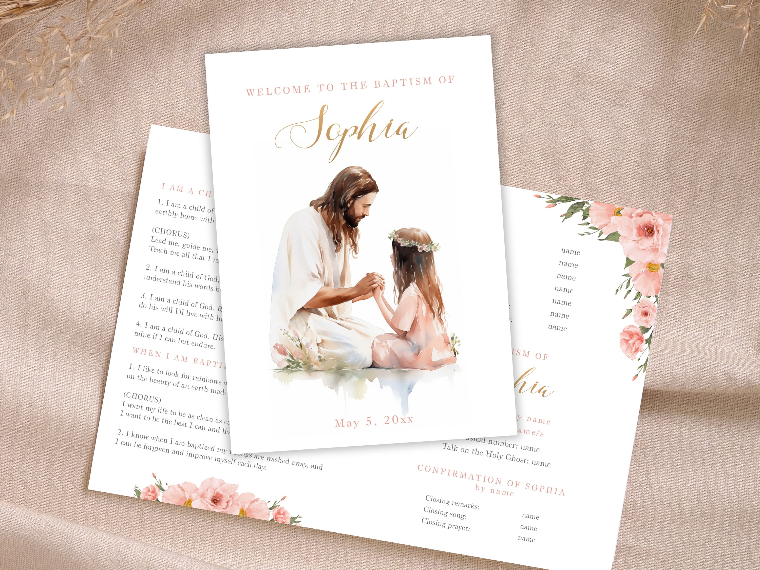 Editable LDS Baptism Program Template for Girl, Jesus & Girl, LDS ...