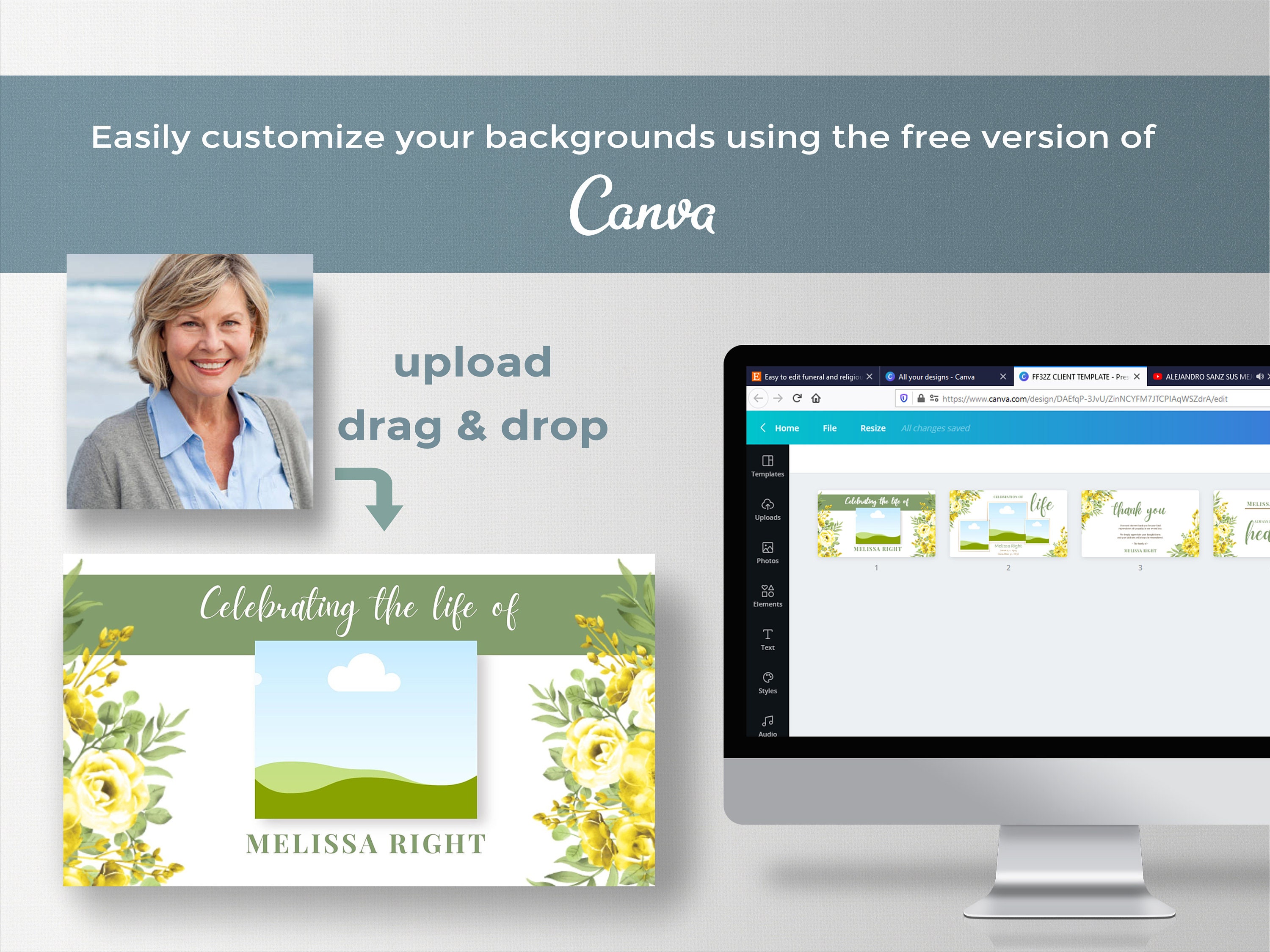 Digital Funeral Background With Yellow Roses ZOOM Template - Etsy