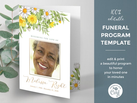 Funeral Program Template With Daisies Celebration of Life - Etsy