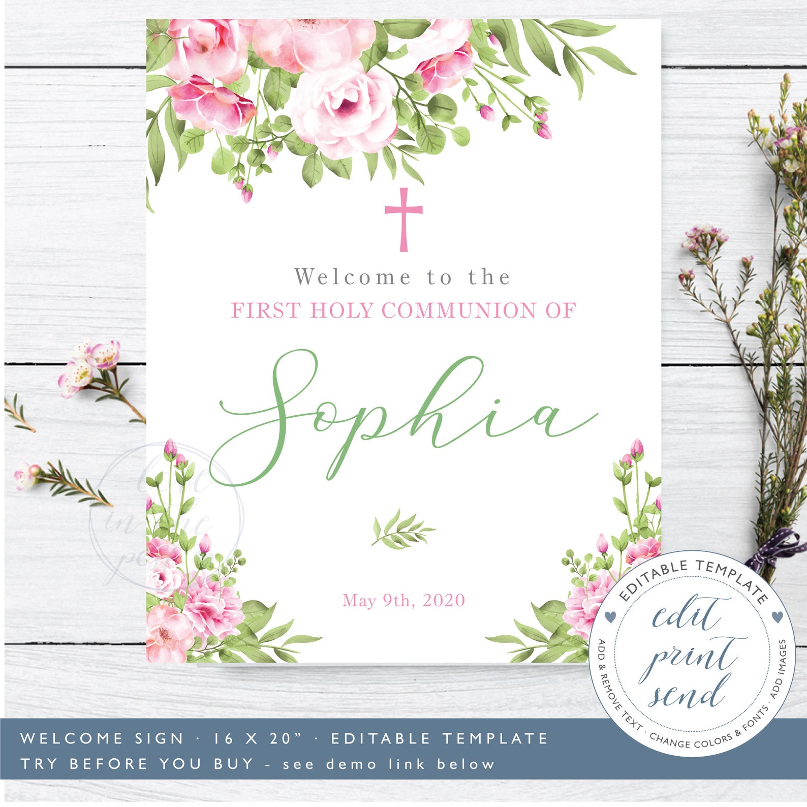 Communion Welcome Sign Template, First Holy Communion Welcome Poster ...