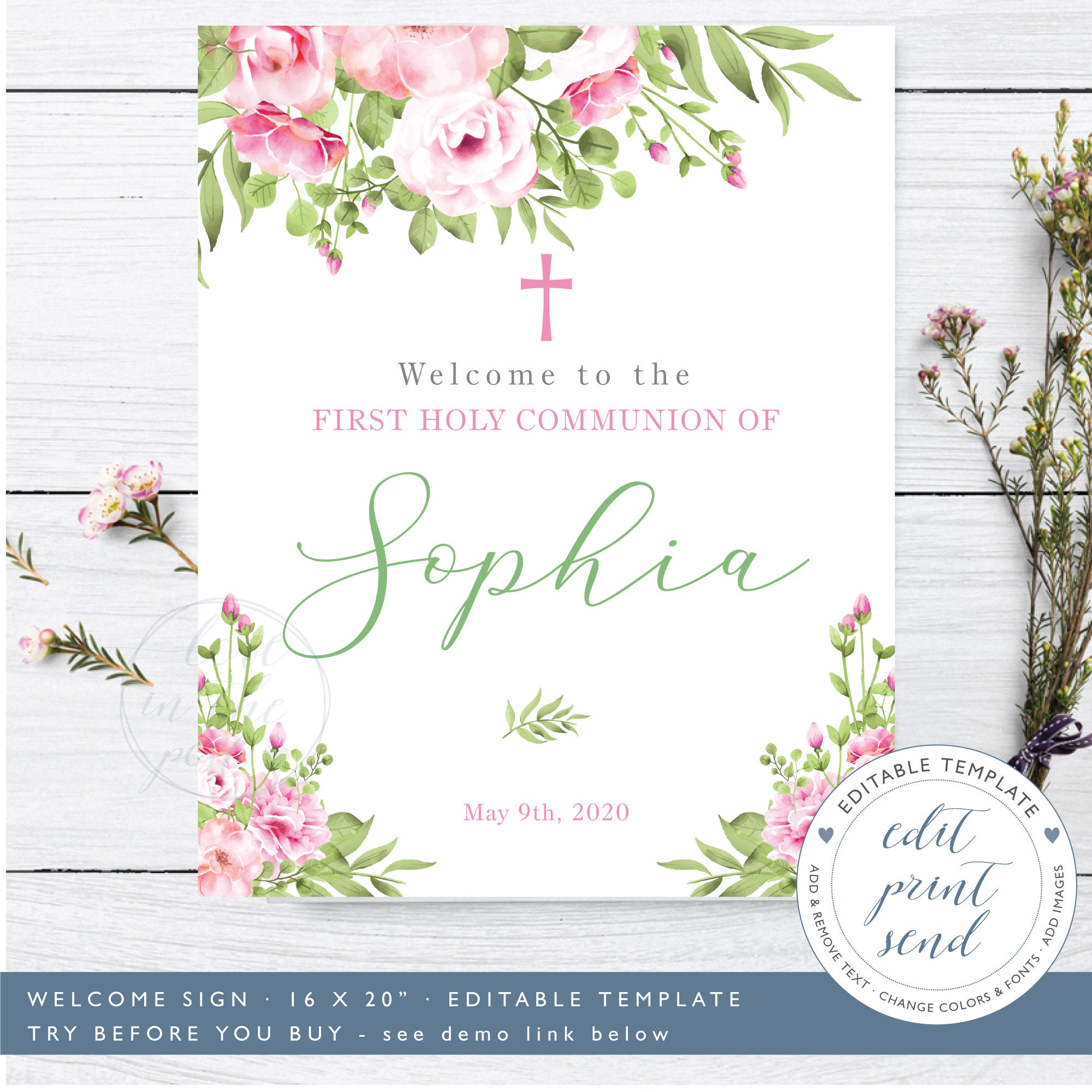 Communion Welcome Sign Template, First Holy Communion Welcome Poster ...
