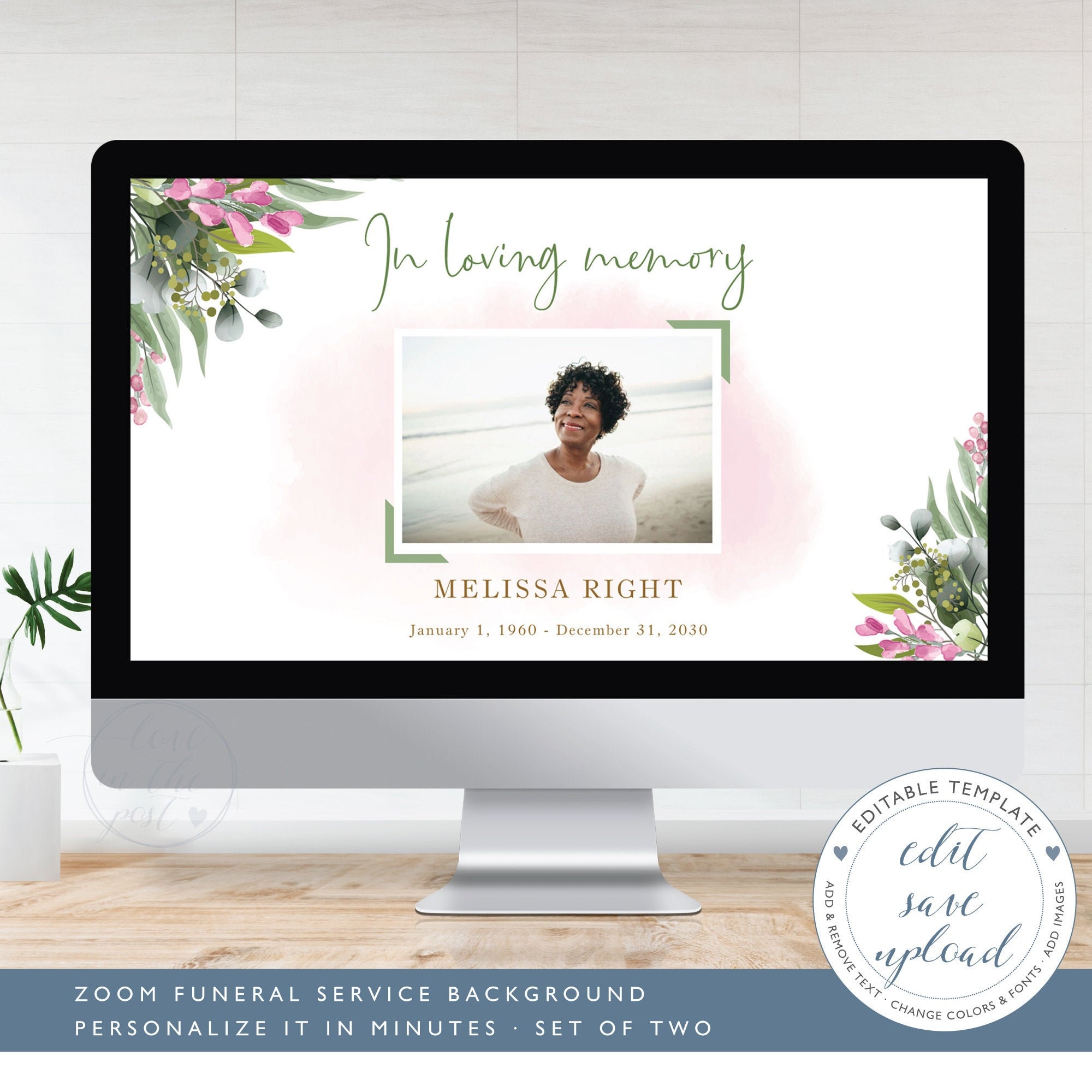 Eucalyptus Virtual Funeral Background for Woman ZOOM Template | Etsy