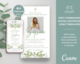 Digital First Communion Invitation Template for Boy Animated | Etsy