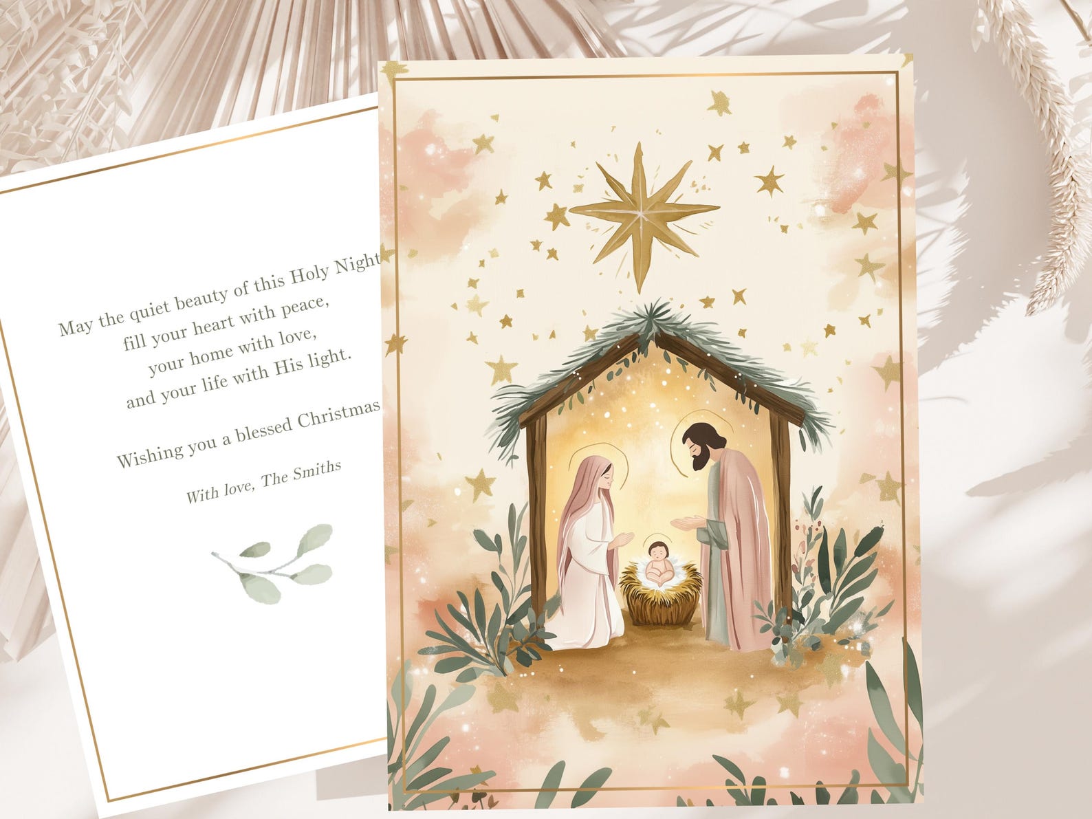 Christmas Card Editable Template | Personalized Christian Art Greeting ...