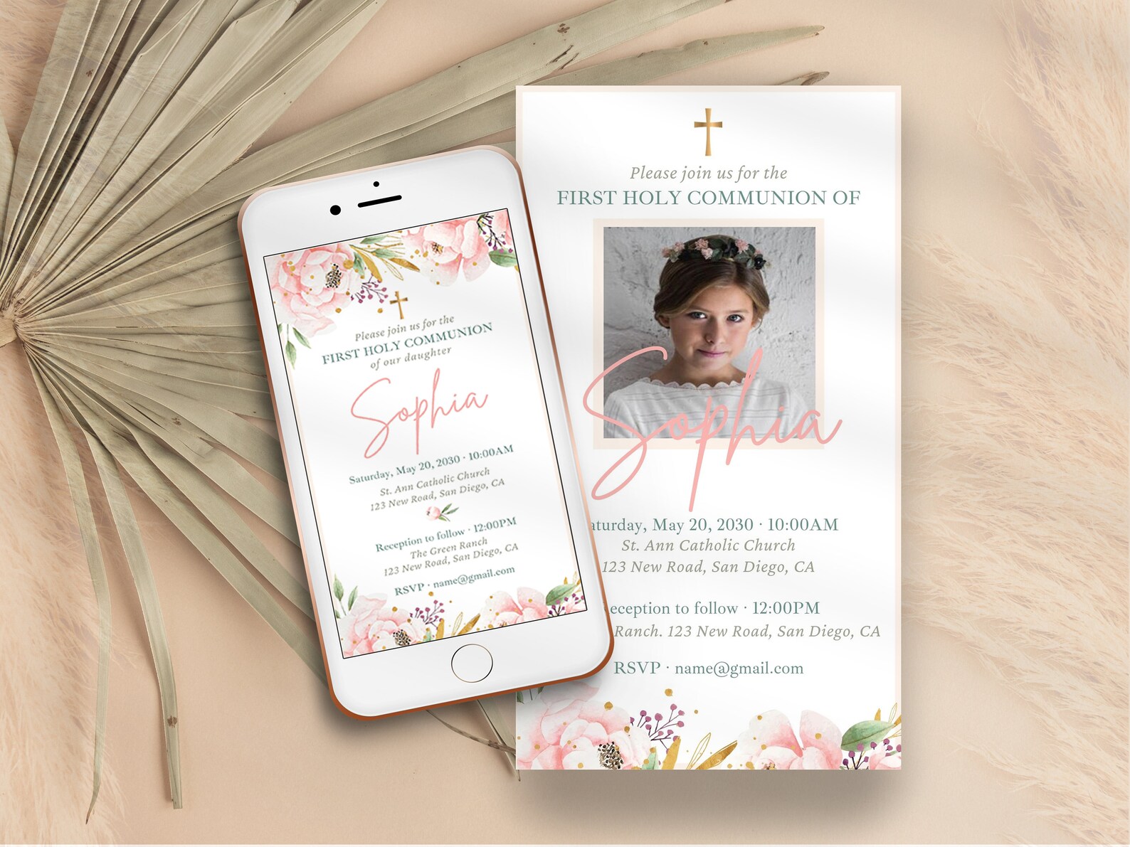 Digital First Communion Invitation Template Comunion Video - Etsy