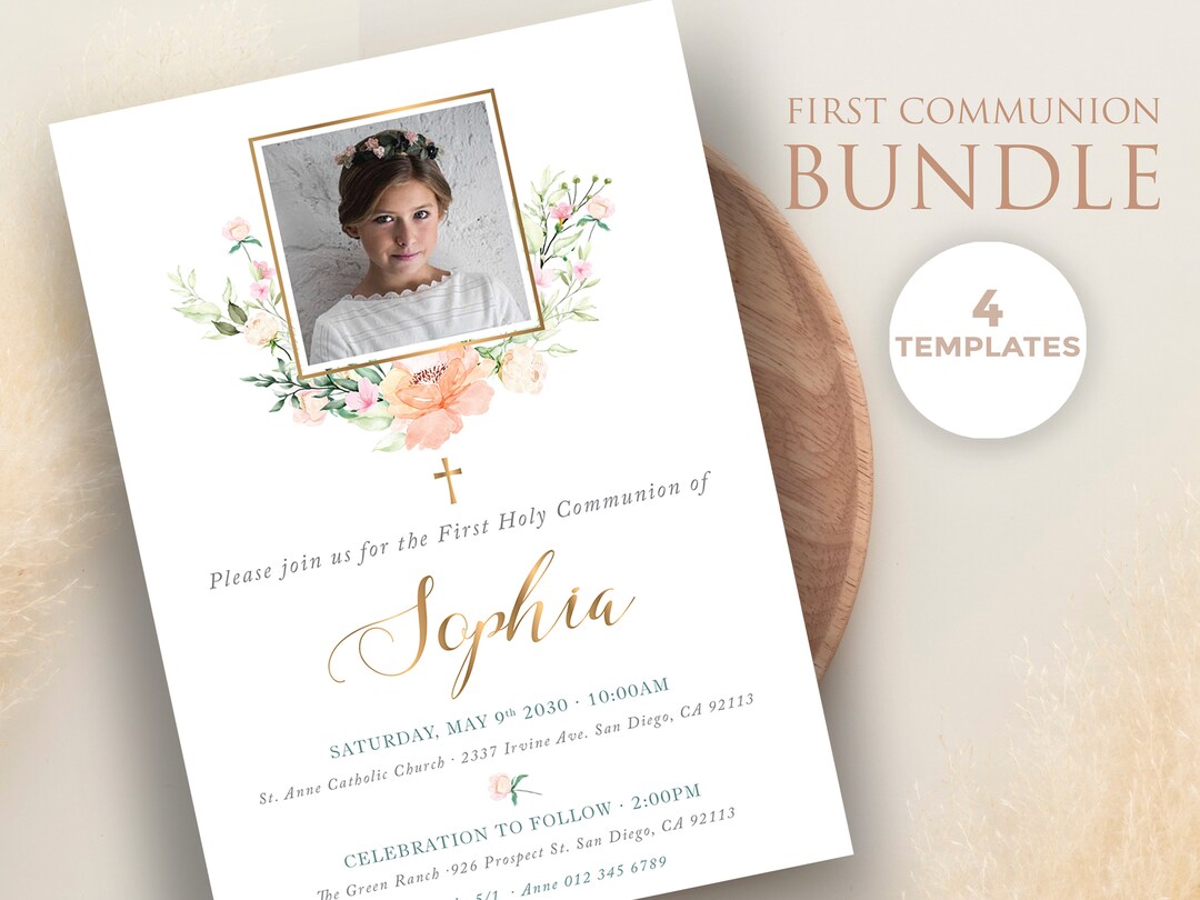 Editable First Communion Templates Set for Girl, Holy Communion ...