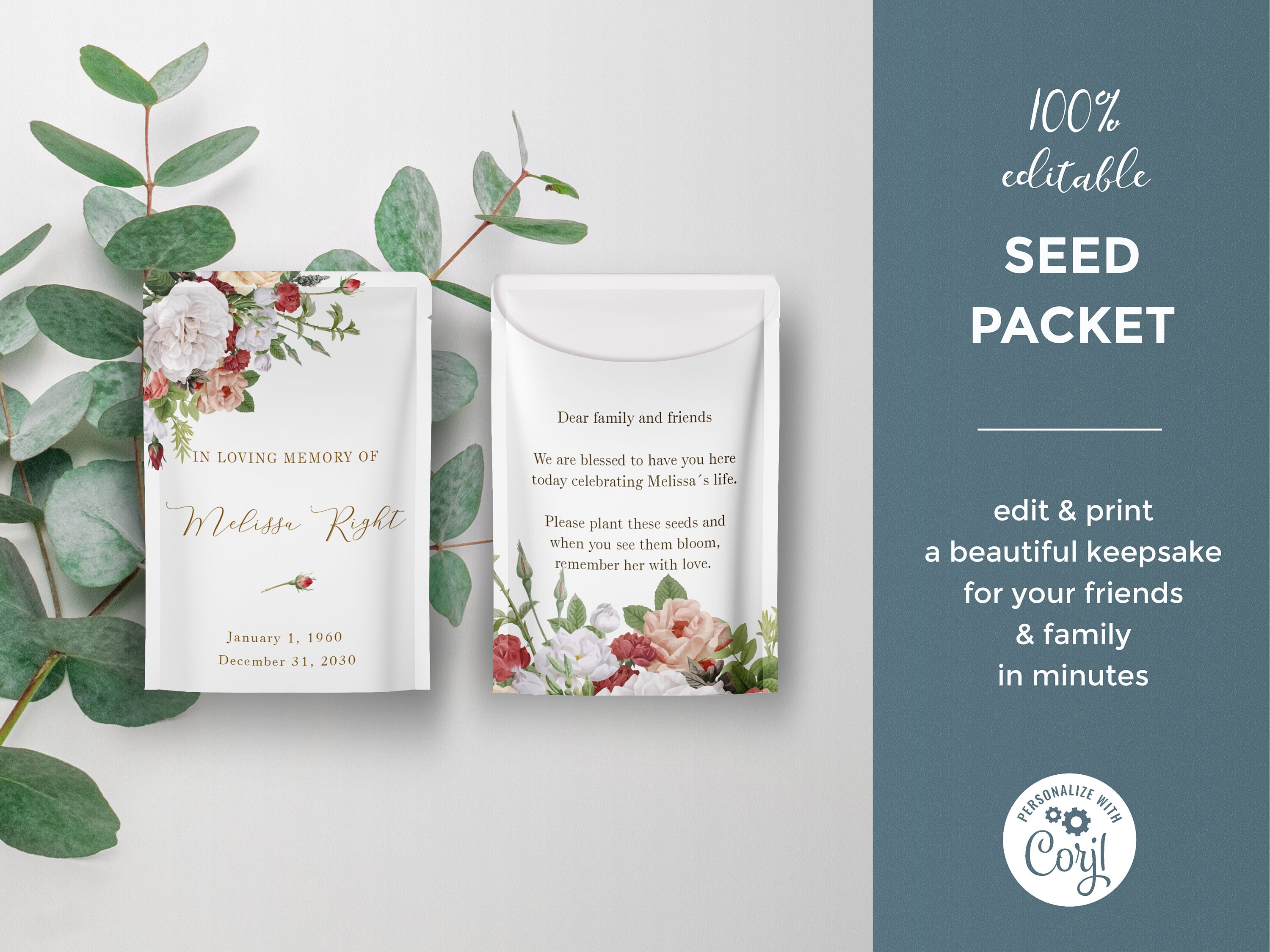Seed Packet for Funeral With Roses Memorial Seed Packets | Etsy