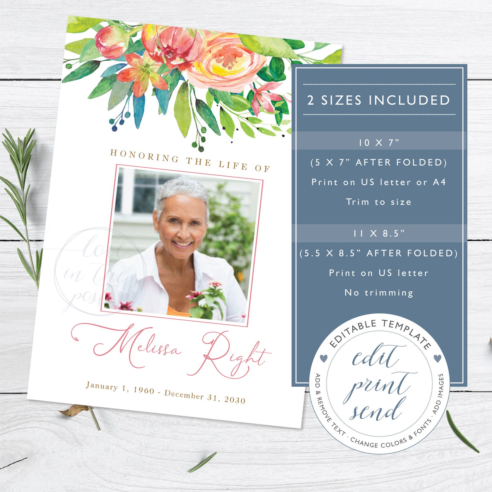 Spring Floral Funeral Program Template Colorful Celebration | Etsy