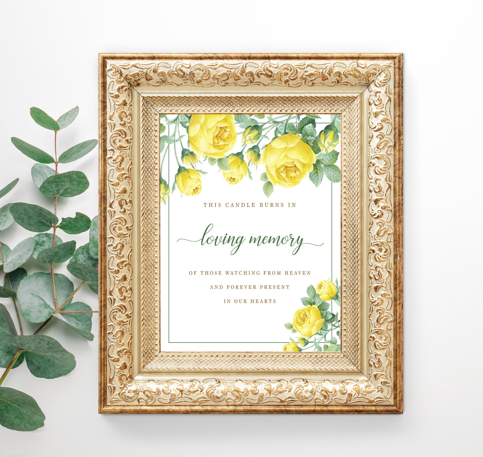Yellow Roses Memorial Candle Printable in Loving Memory - Etsy