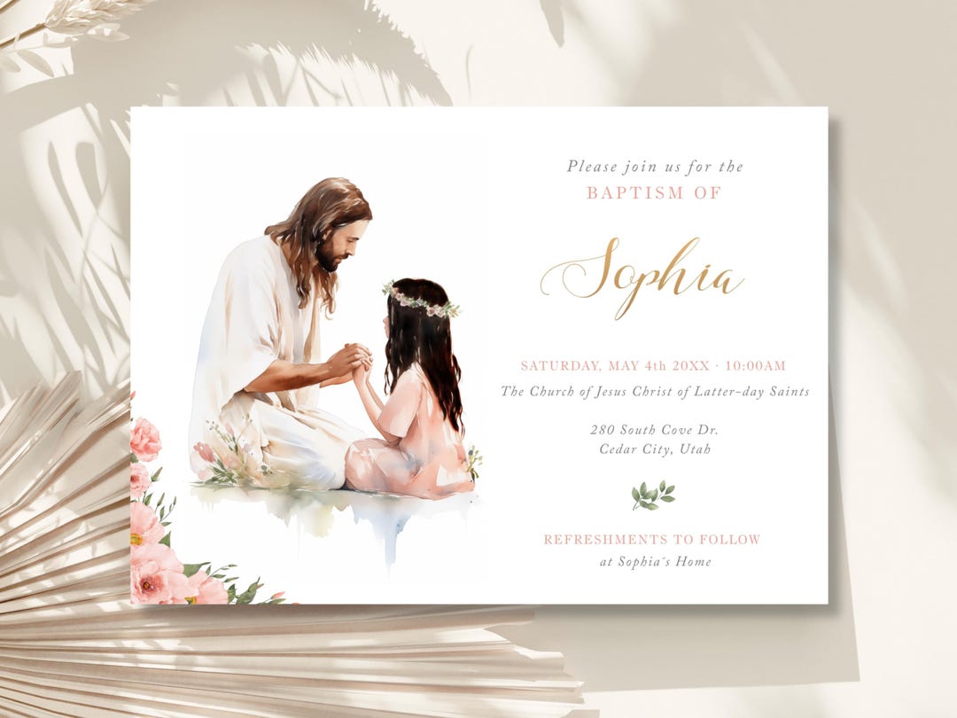 Modèle d’invitation au baptême LDS pour fille, cheveux noirs, Jésus et ...