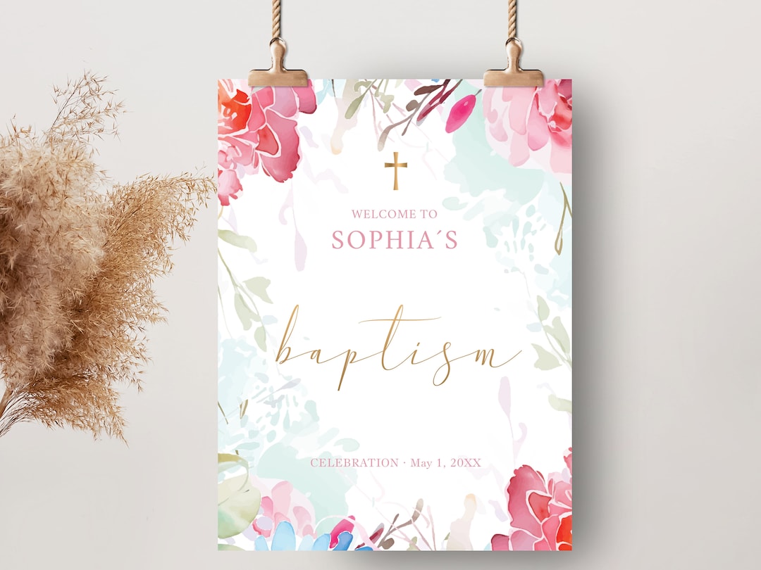 Baptism Welcome Sign TEMPLATE for Girl, Wildflowers Baptism Celebration Welcome Poster, Editable ...