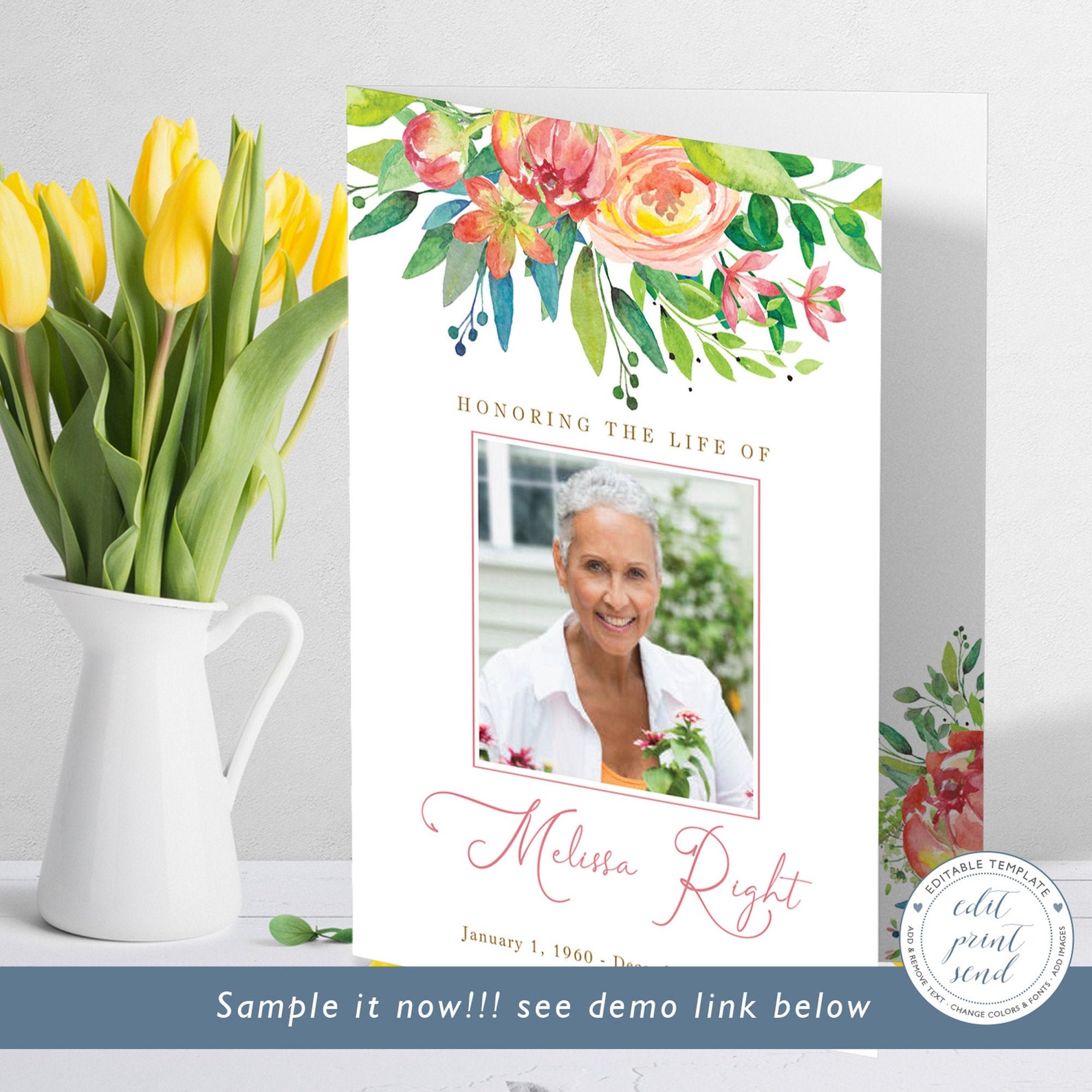 Spring Floral Funeral Program Template Colorful Celebration | Etsy