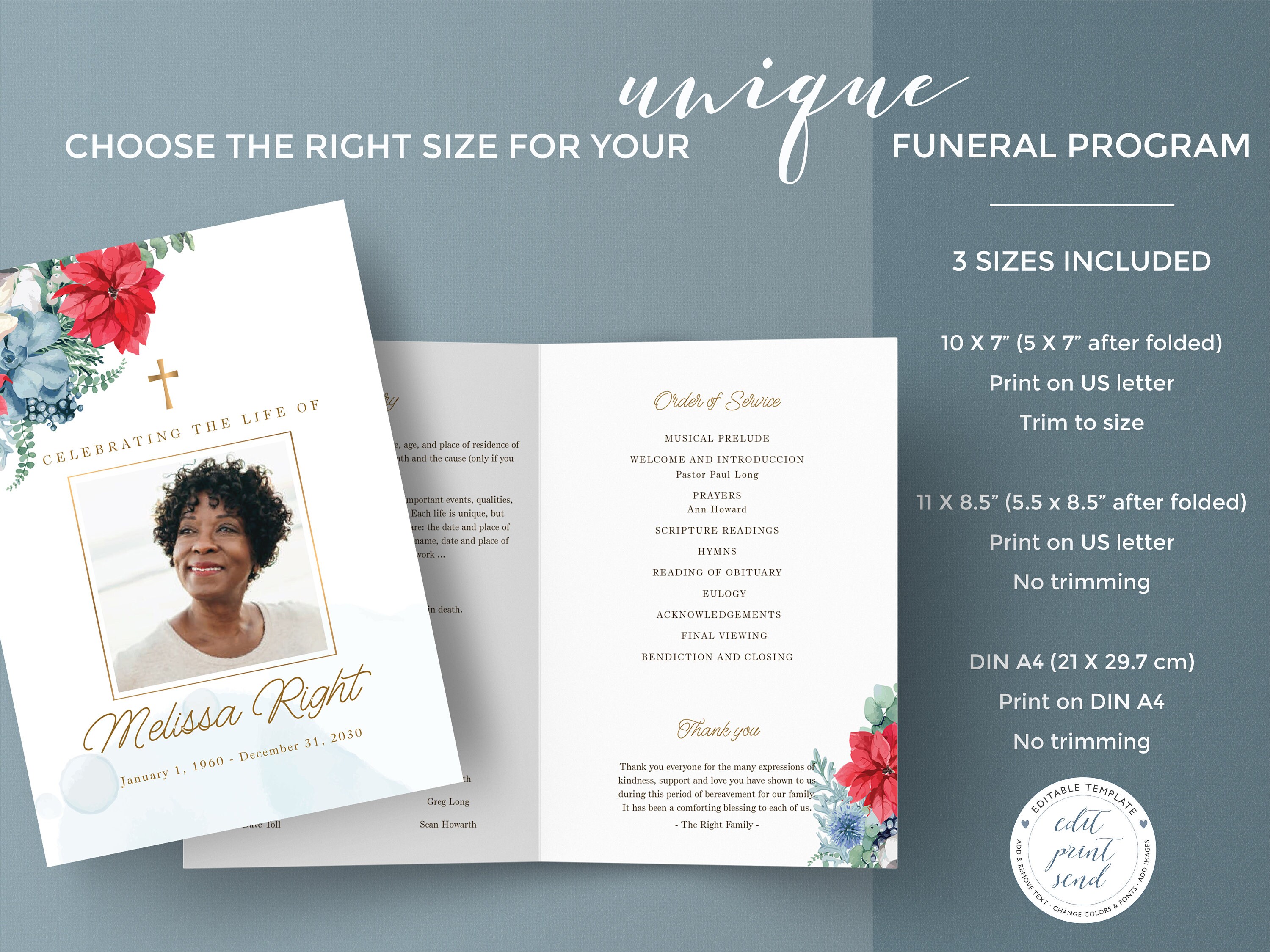 Christmas Funeral Program Template Celebration of Life - Etsy