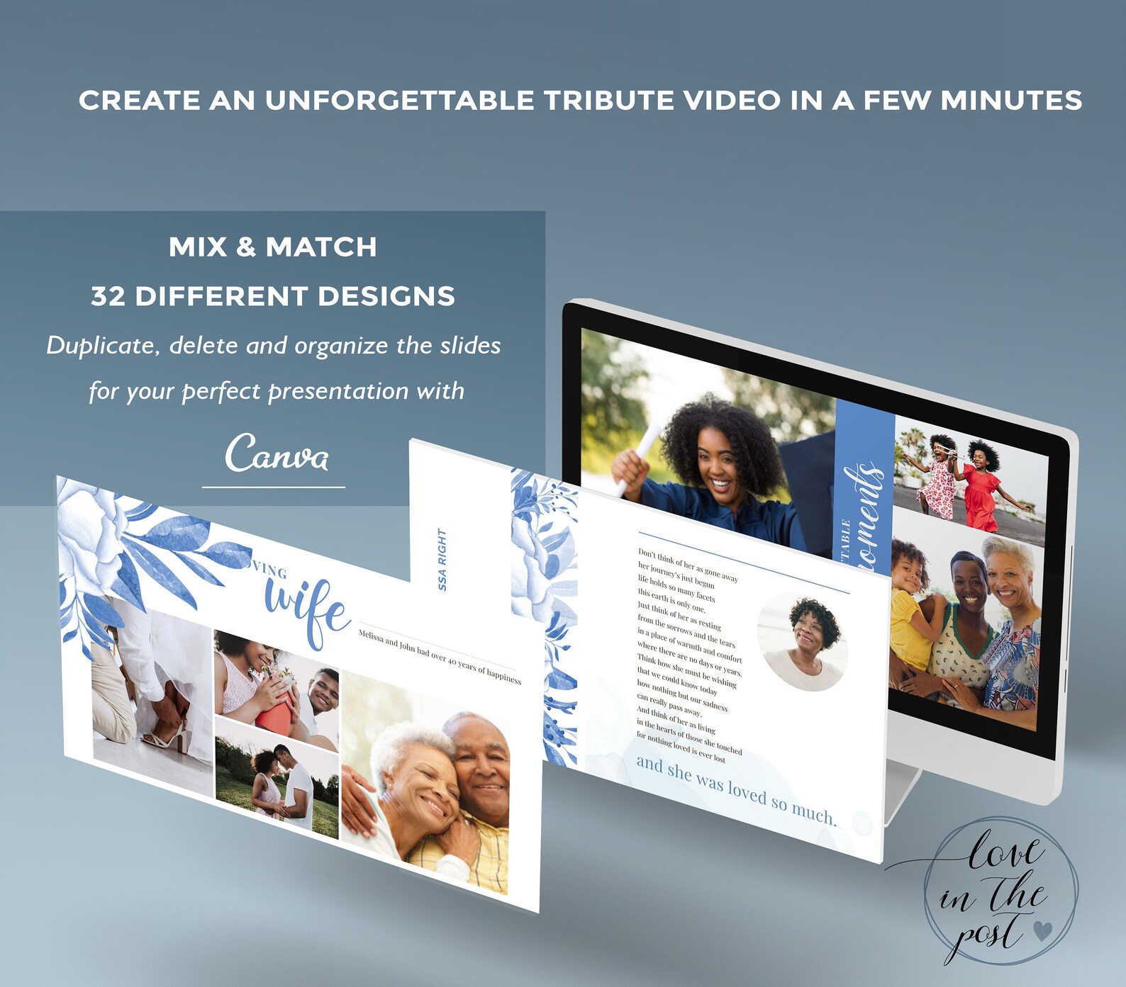 Blue Floral Funeral Slideshow Template Memorial Video - Etsy