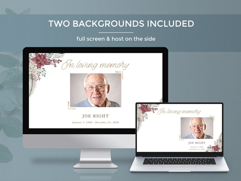 Christmas Floral Virtual Funeral Background, ZOOM Template for Virtual ...