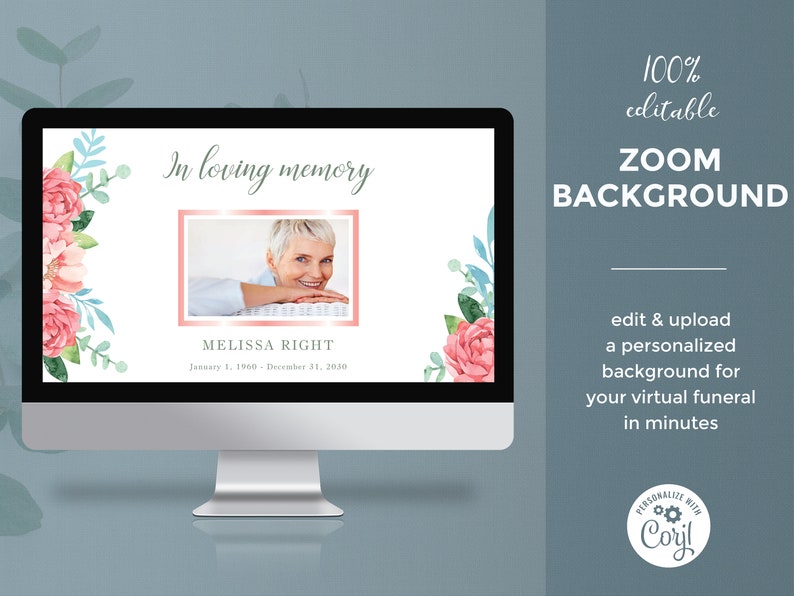 Peonies ZOOM Funeral Background Template for Virtual Memorial | Etsy