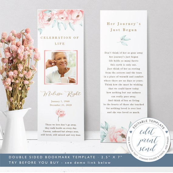 Watercolor roses Memorial Card for Remembrance Celebration of | Etsy