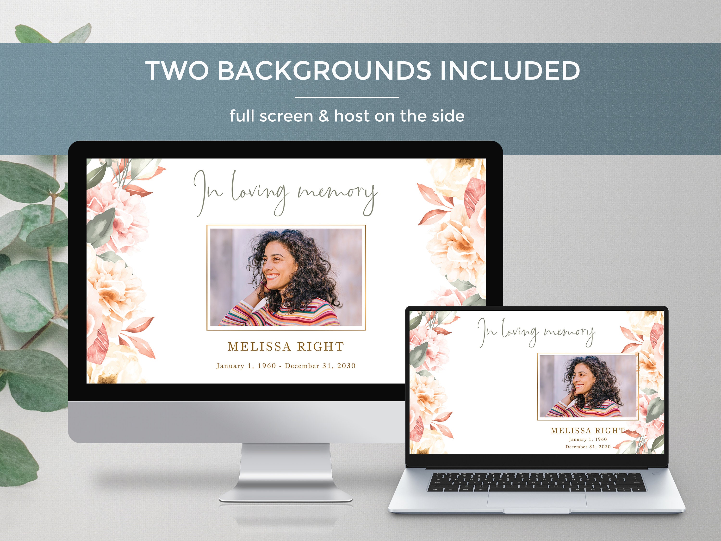 Virtual Funeral Background With Peach Flowers ZOOM Template - Etsy