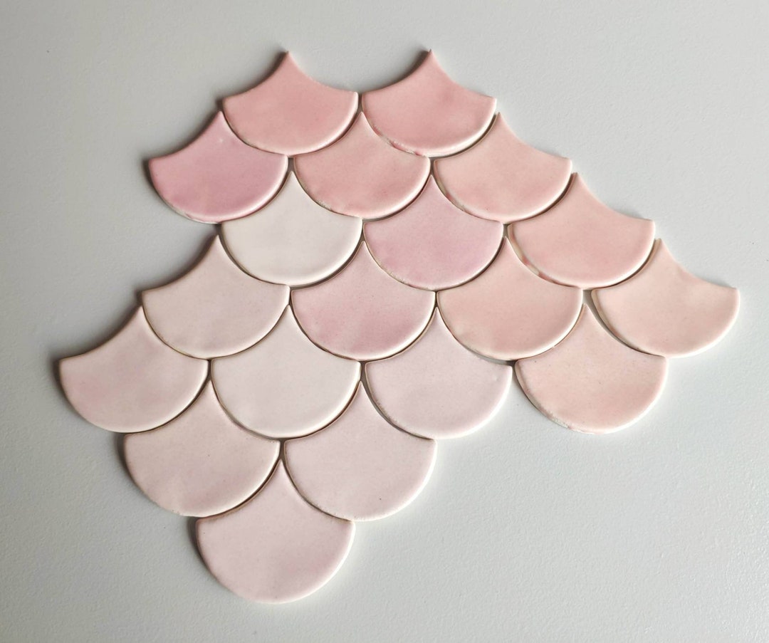 Handmade Ceramic Mosaic Tiles, Morocco Fish Scale Pink - Etsy