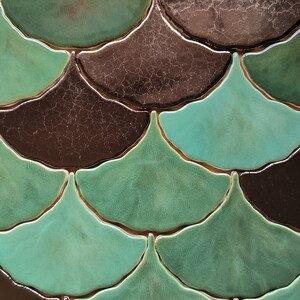 Handmade Ceramic Mosaic Ginkgo Biloba Tiles: Green & Gold Glaze, 121 Pc ...