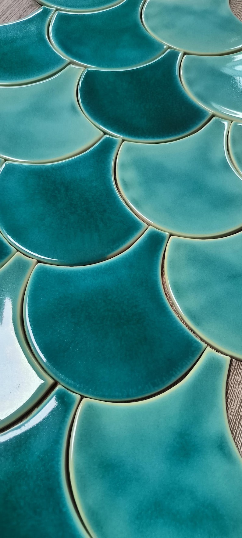Handmade Ceramic Mosaic Tiles: Moroccan Fish Scale Scallop, Light and ...