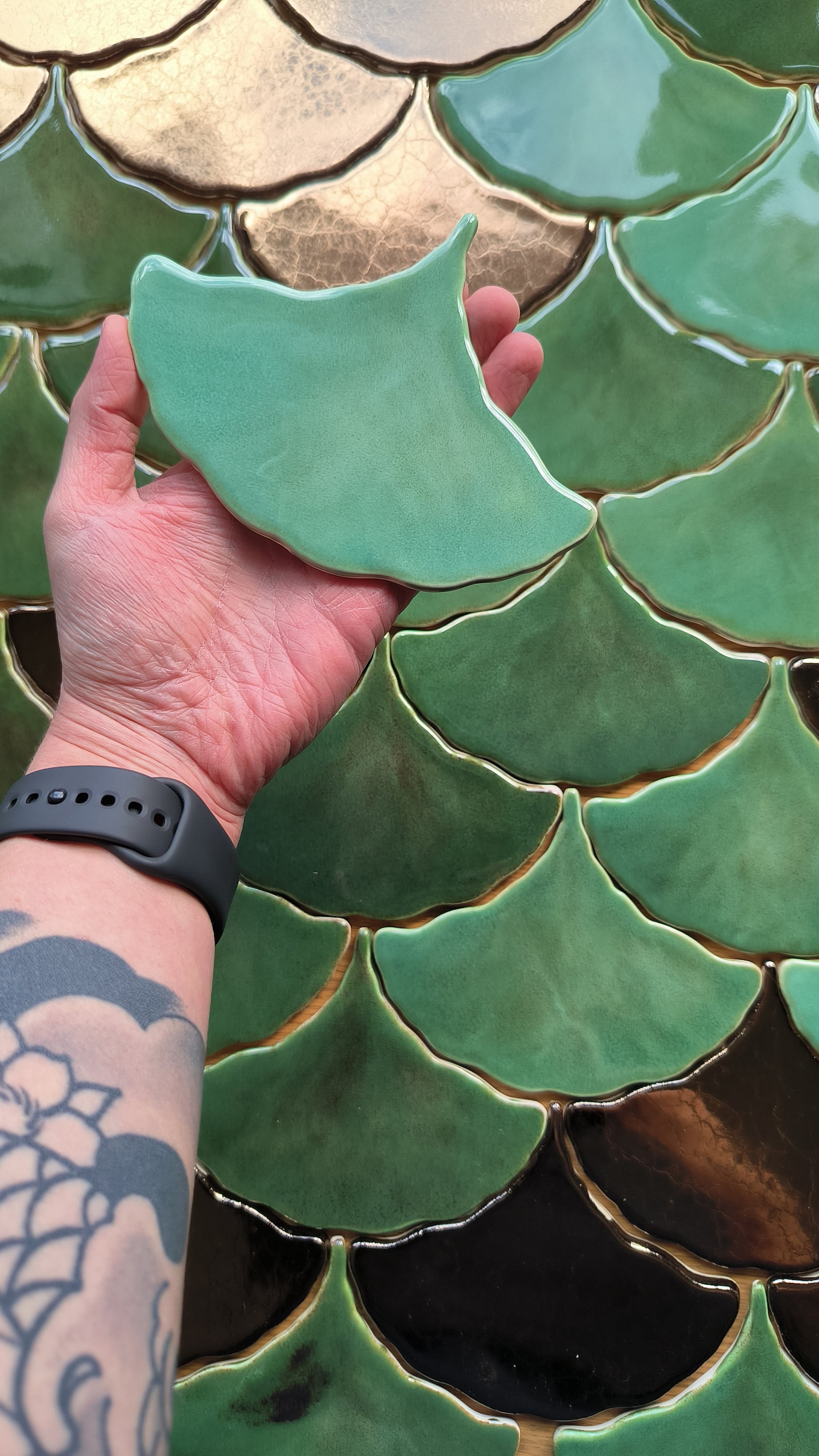 Handmade Ceramic Ginkgo Leaf Tile: Glossy Green Glaze Mosaic - Etsy