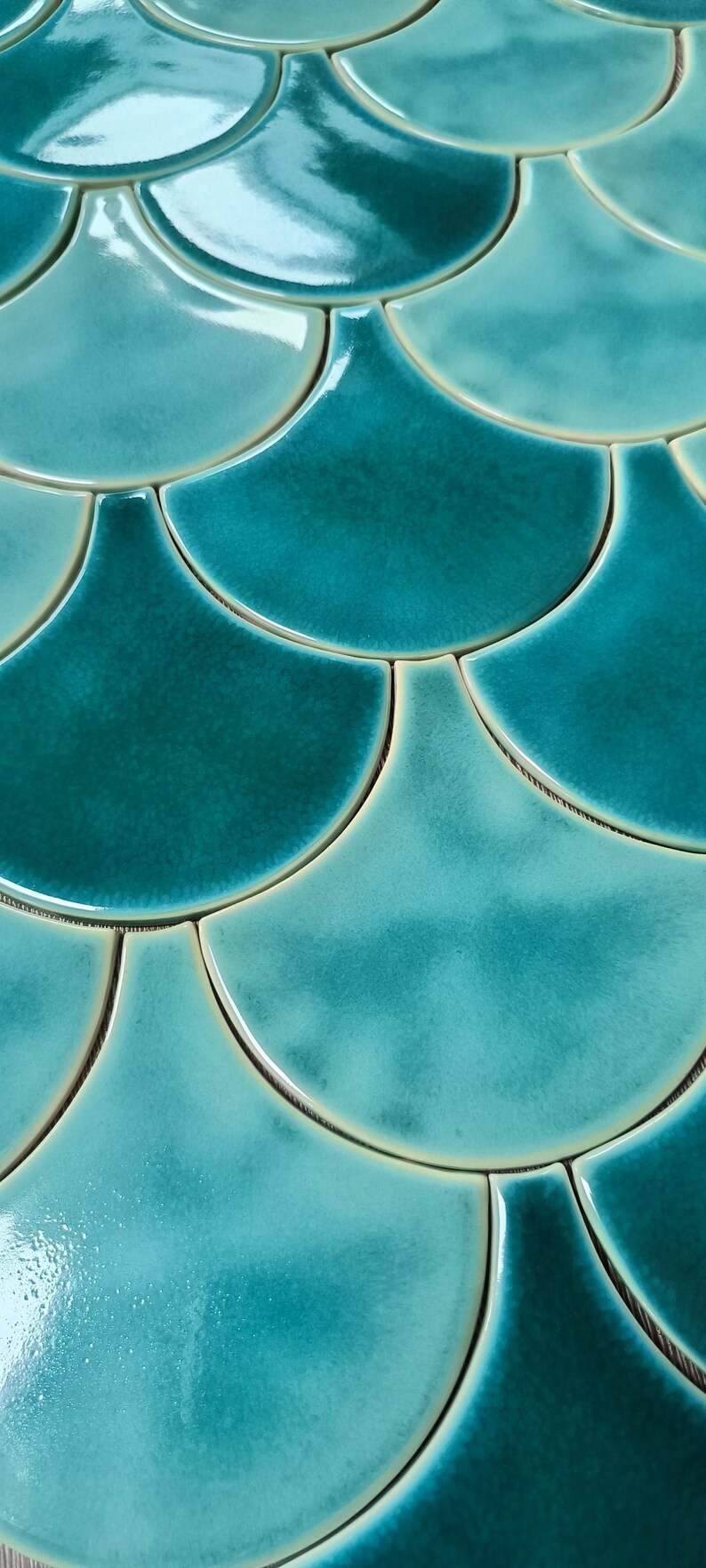 Handmade Ceramic Mosaic Tiles: Moroccan Fish Scale Scallop, Light and ...