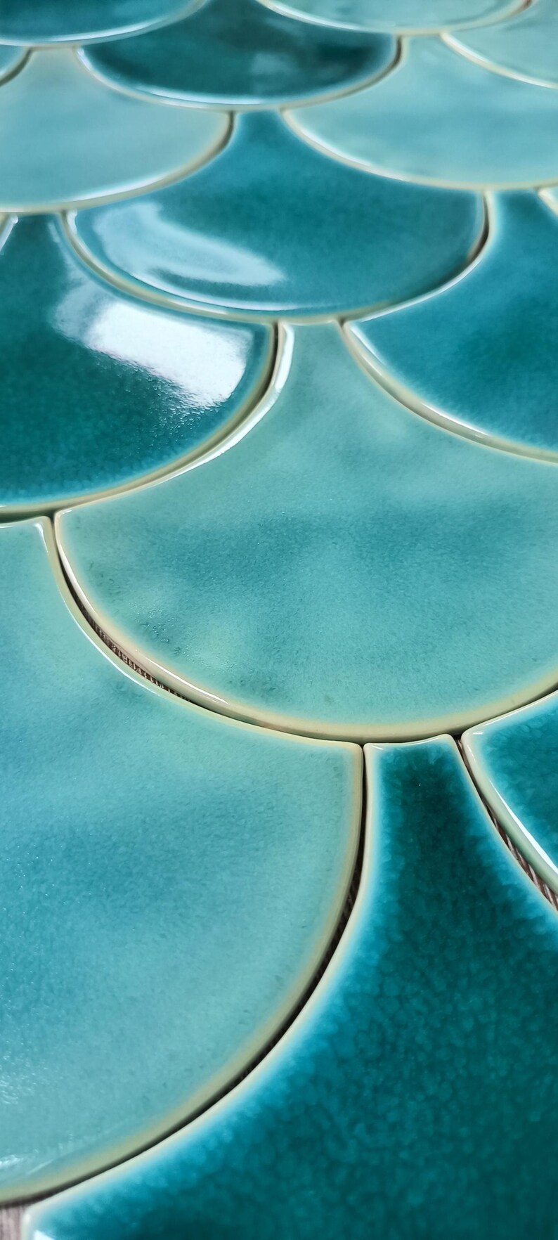 Handmade Ceramic Mosaic Tiles: Moroccan Fish Scale Scallop, Light and ...