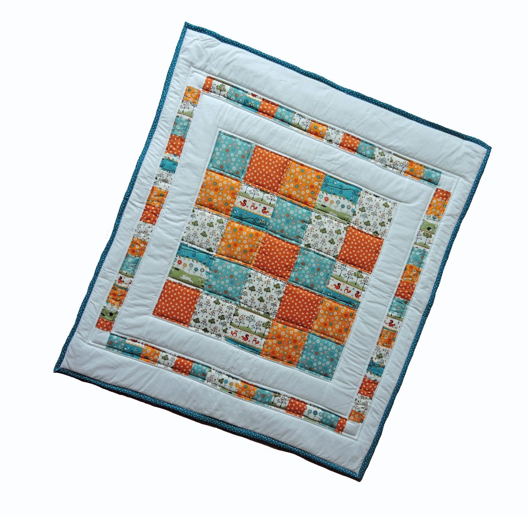 Patchwork Baby Quilt or Play Mat Featuring Autumn Colours, Foxes and ...