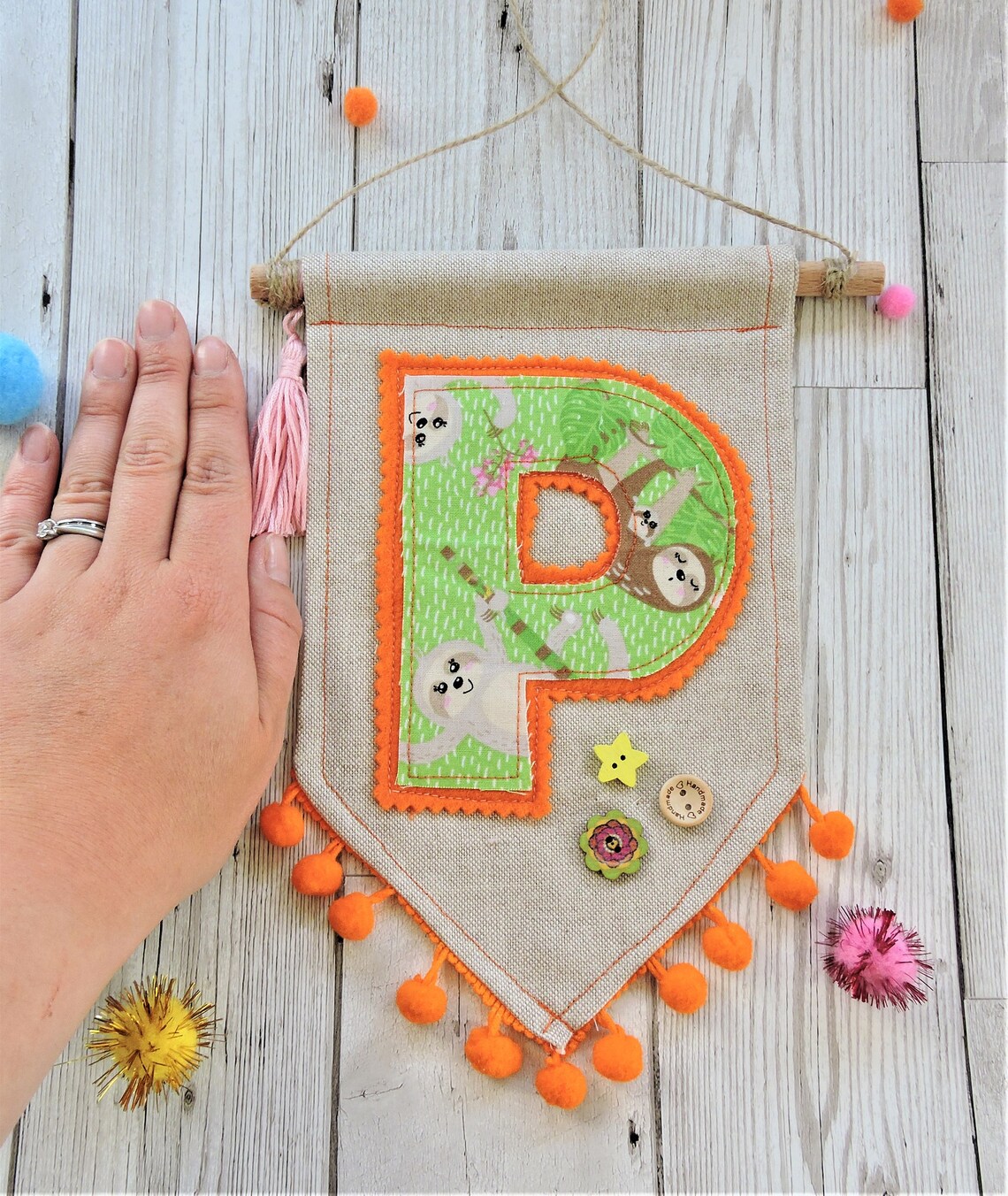 Initial Letter Wall Hanging SLOTH Theme, Letter Banner, Letter Flag ...