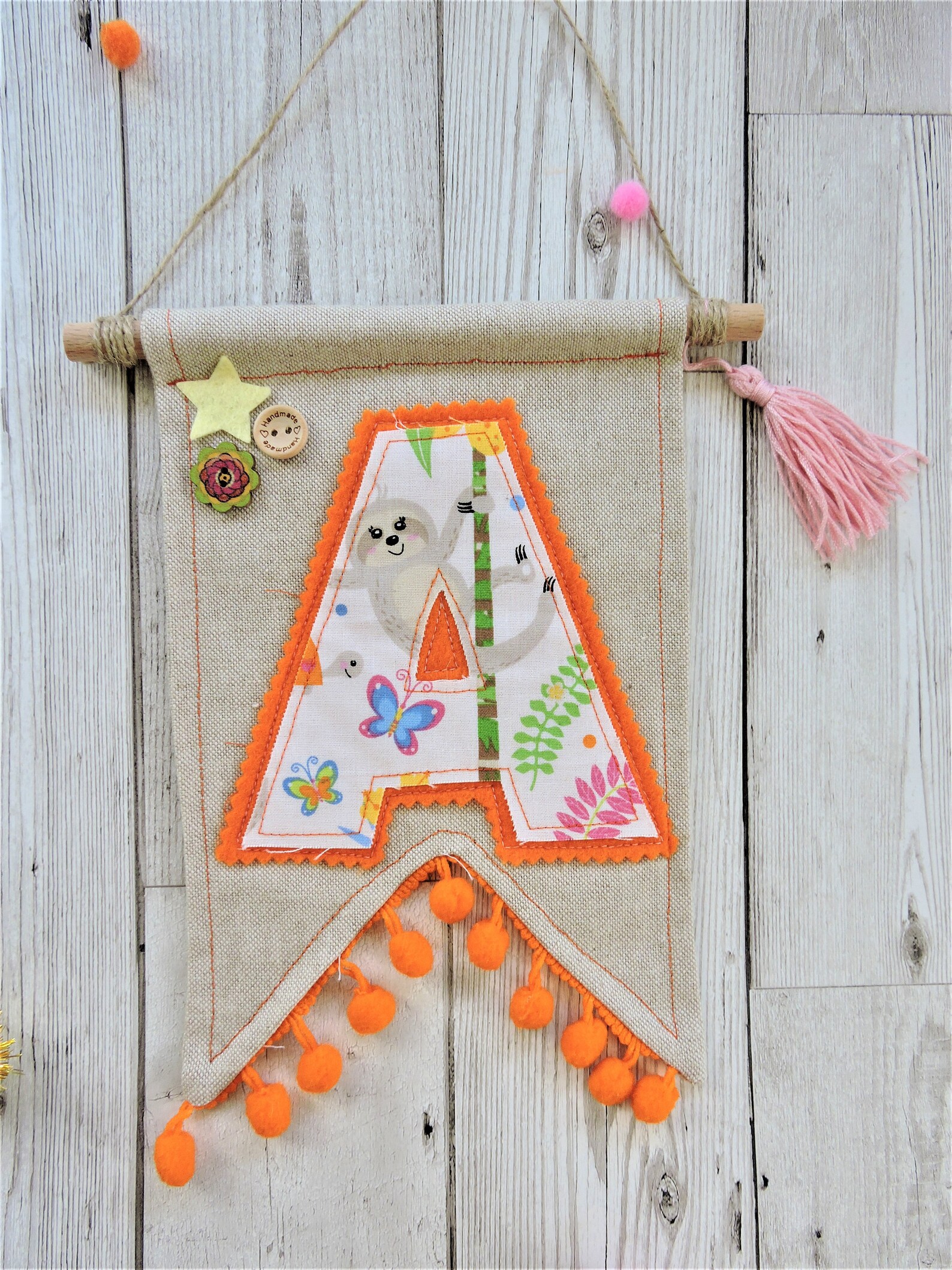 Initial Letter Wall Hanging SLOTH Theme Letter Banner Letter - Etsy