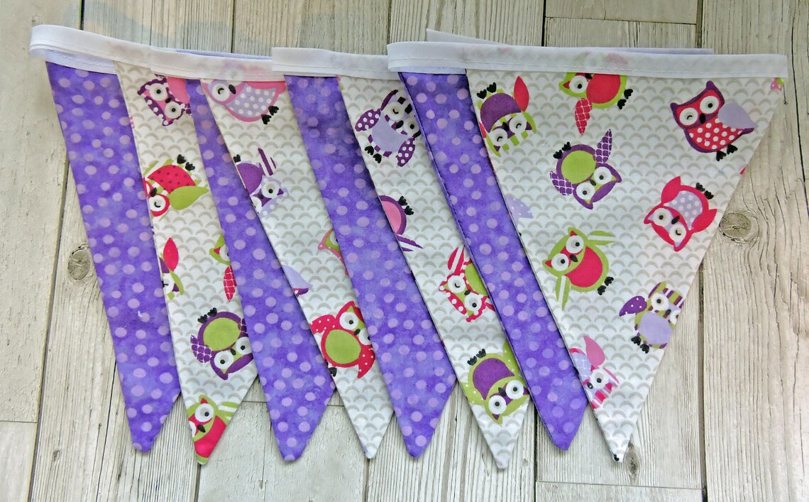 Owl Chevron Bunting Flags With Purple Polka Dots - Etsy