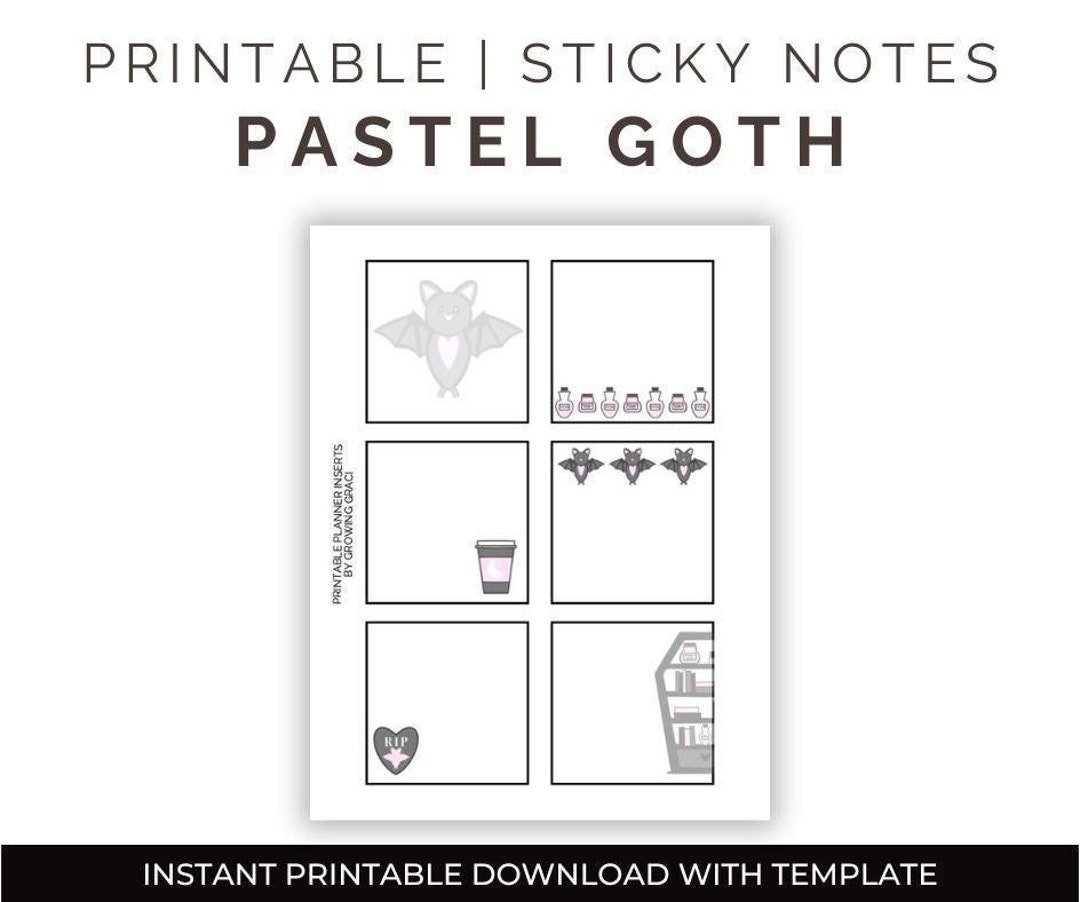 Pastel Goth PRINTABLE STICKY NOTES Template Great for Planners Doodles ...
