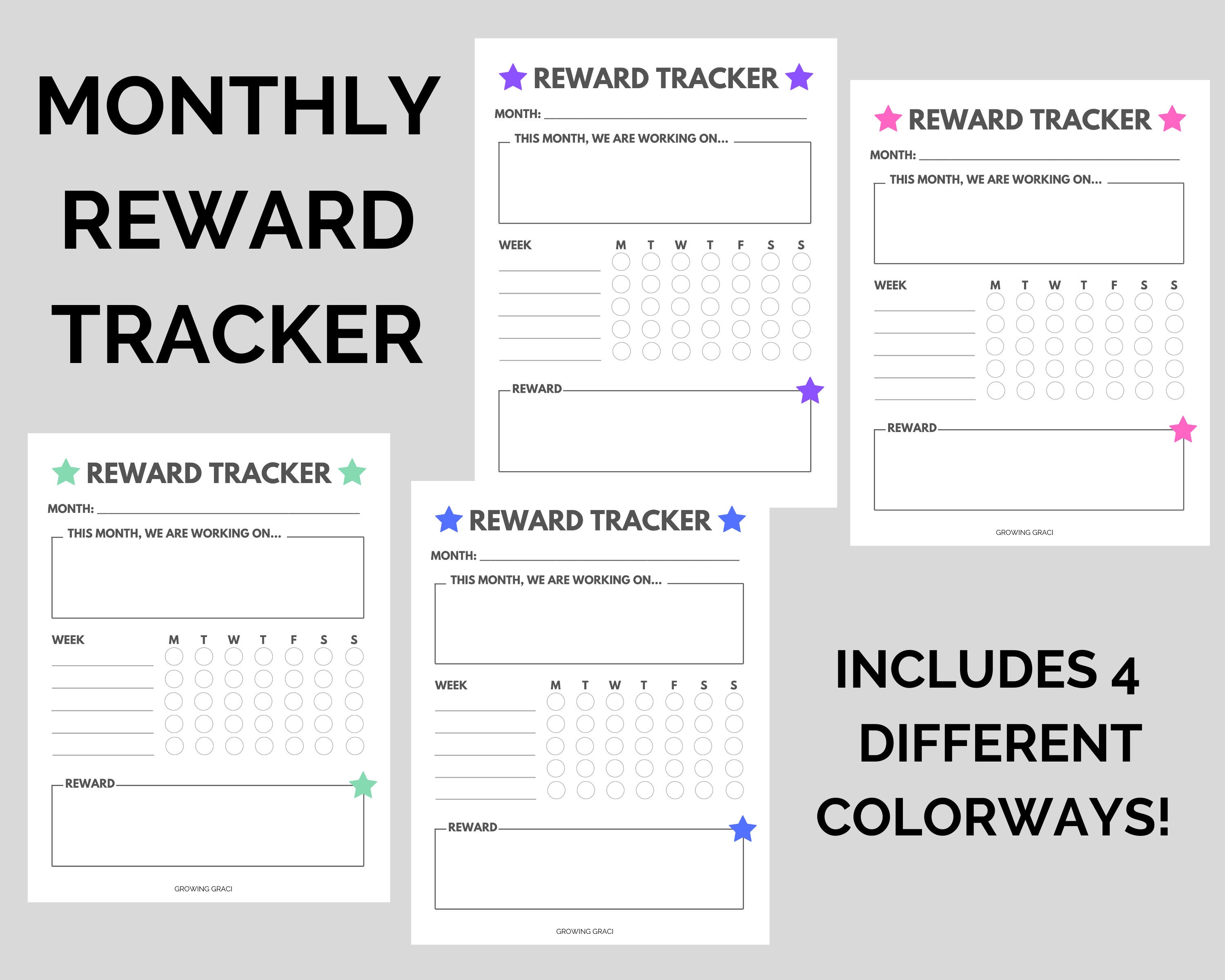MONTHLY REWARD TRACKER, Printable Toddler Preschool Learning Tool ...