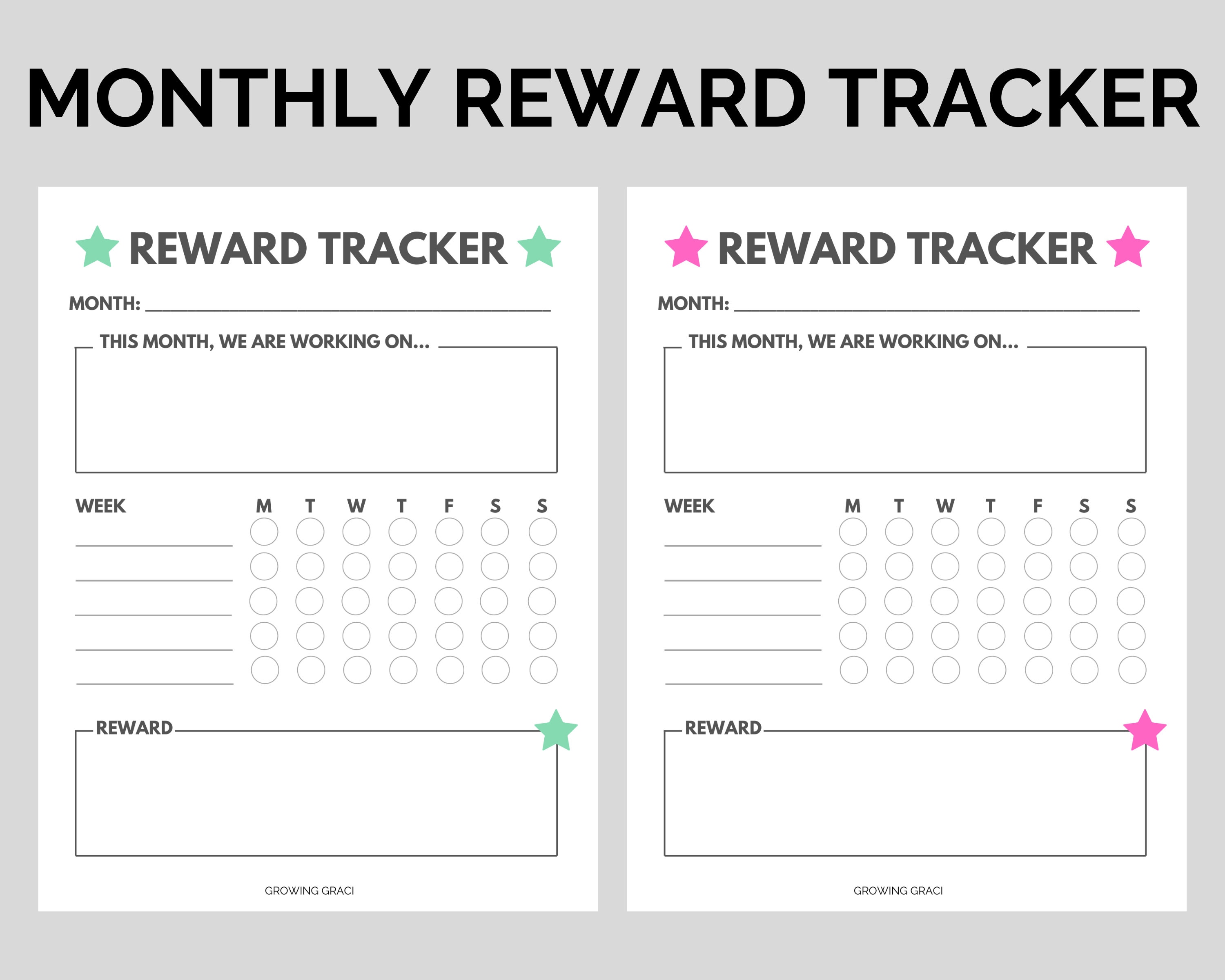 MONTHLY REWARD TRACKER, Printable Toddler Preschool Learning Tool ...
