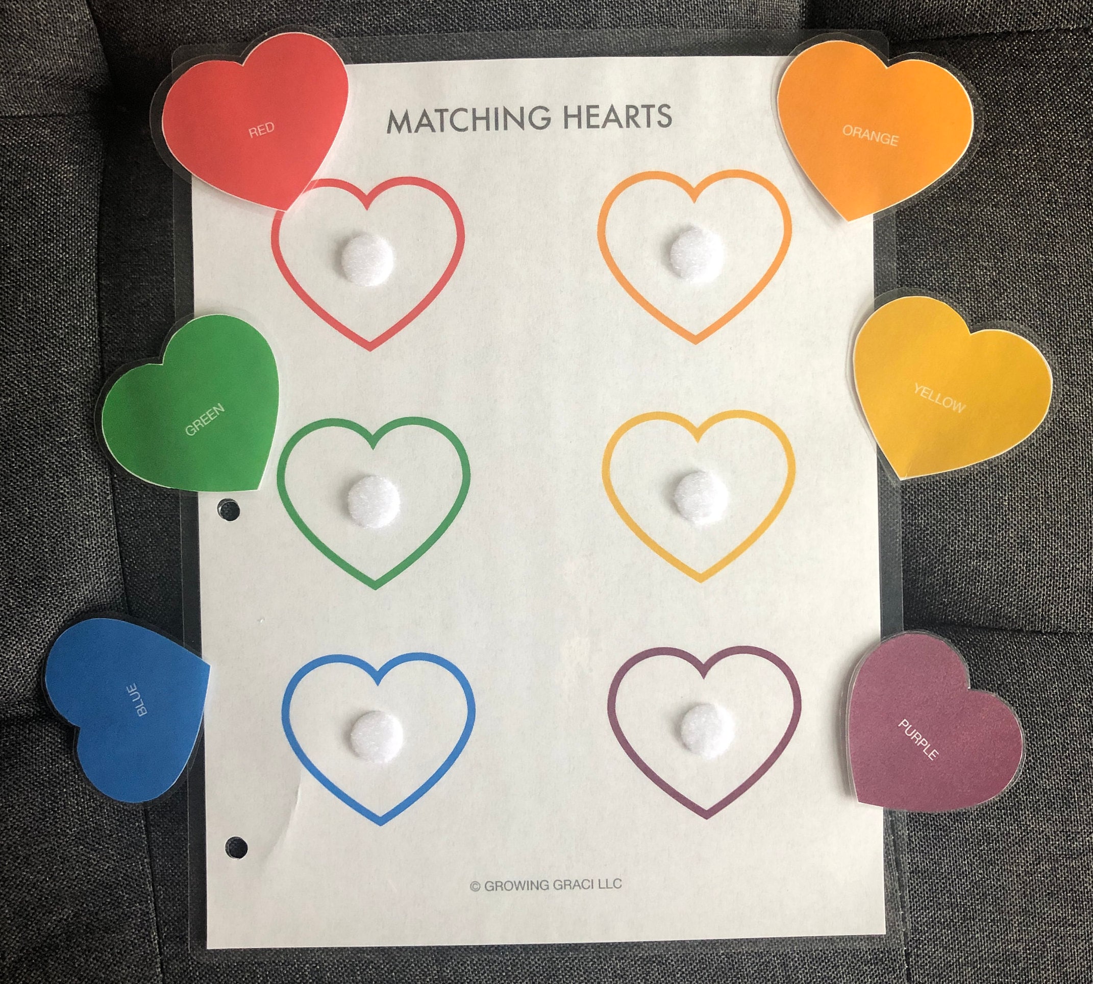 Color Matching Hearts Game, Printable Toddler Preschool Learning Tool ...